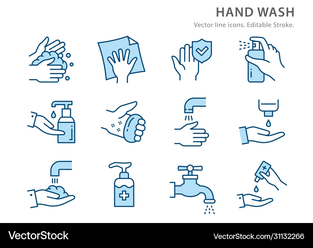 Hand washing flat line icon set Royalty Free Vector Image