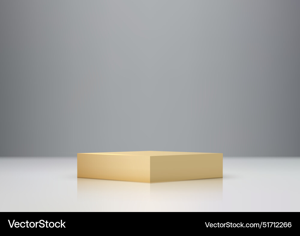 Luxurious 3d gold box podium on white surface Vector Image