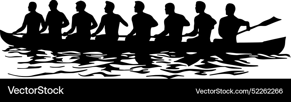 Silhouette of a competitive rowing team Royalty Free Vector