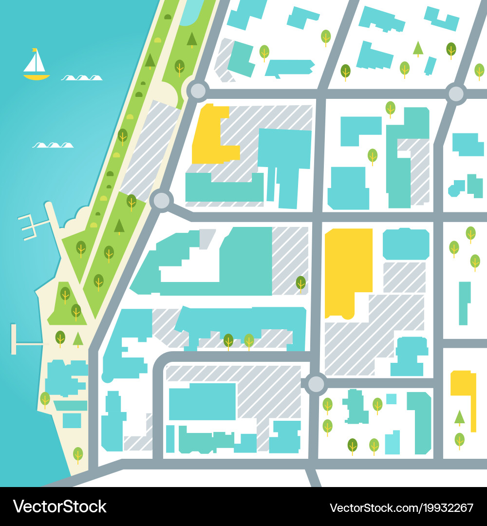 Abstract map of coastal town area design Vector Image