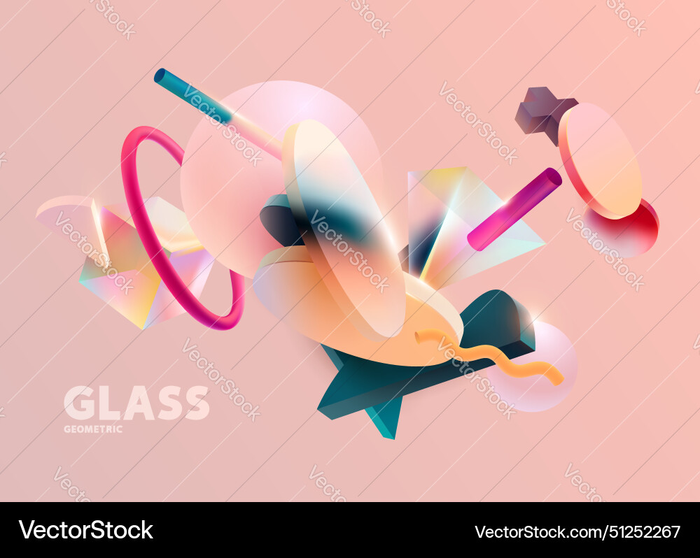 Color 3d geometric shapes realistic design Vector Image