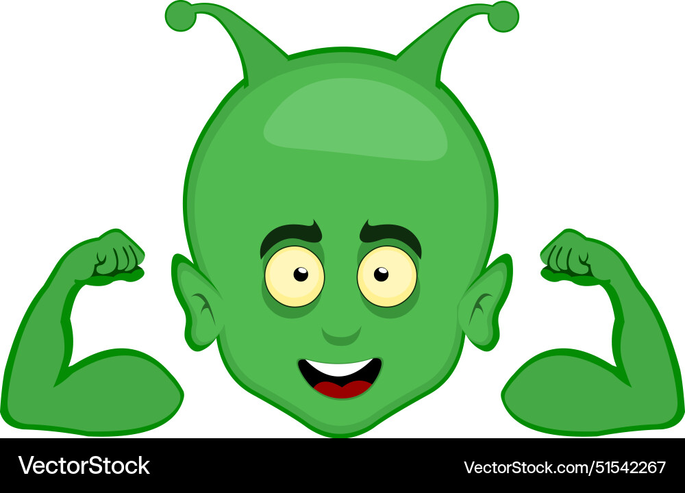 Green alien et head cartoon biceps Royalty Free Vector Image