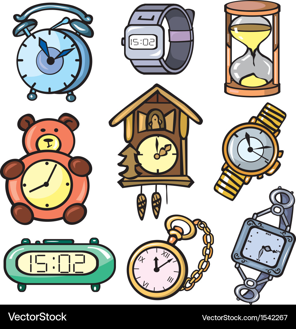 Watches and clock icons set Royalty Free Vector Image