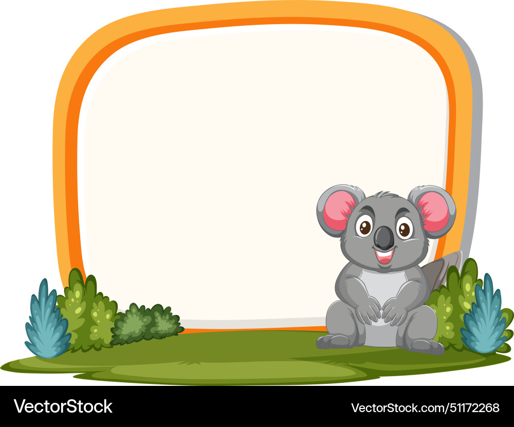 Adorable koala sitting beside a blank frame Vector Image