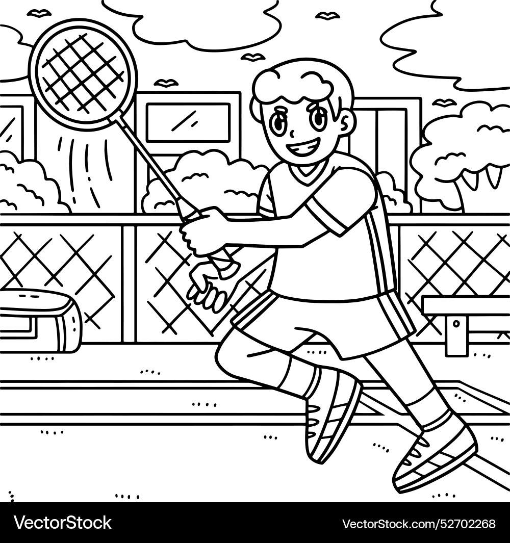 Badminton player swinging racket coloring page Vector Image