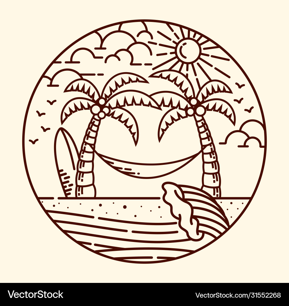 Beach scenery line Royalty Free Vector Image - VectorStock