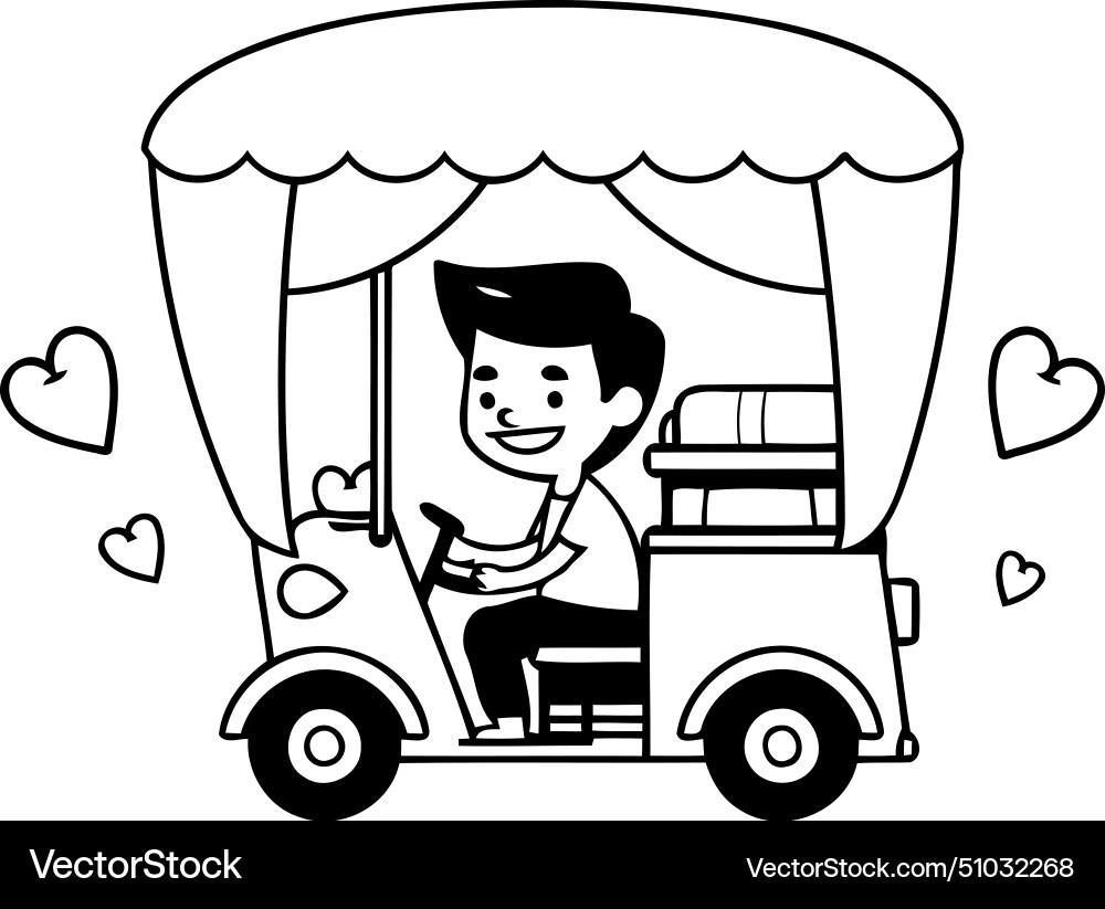 Cartoon man driving a tuk Royalty Free Vector Image