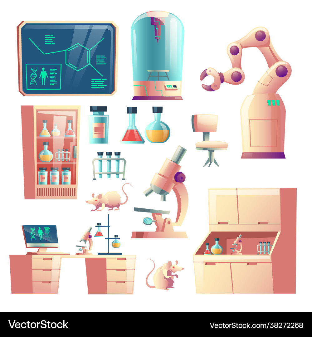 Future science lab equipment cartoon set Vector Image