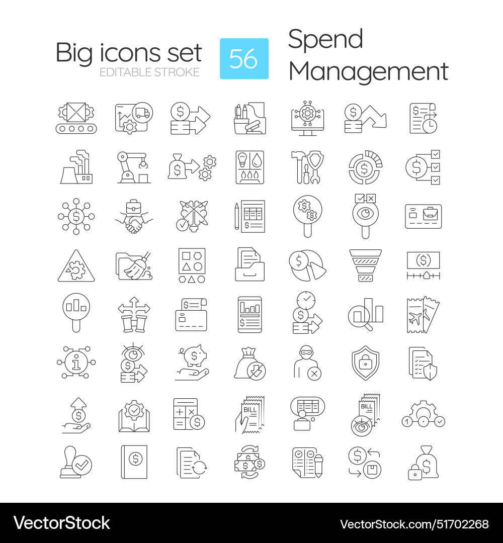 Spend management linear icons set Royalty Free Vector Image