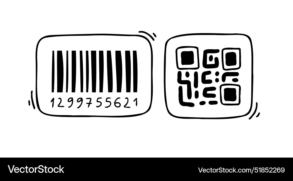 Doodle barcode qr code hand drawn datum Royalty Free Vector