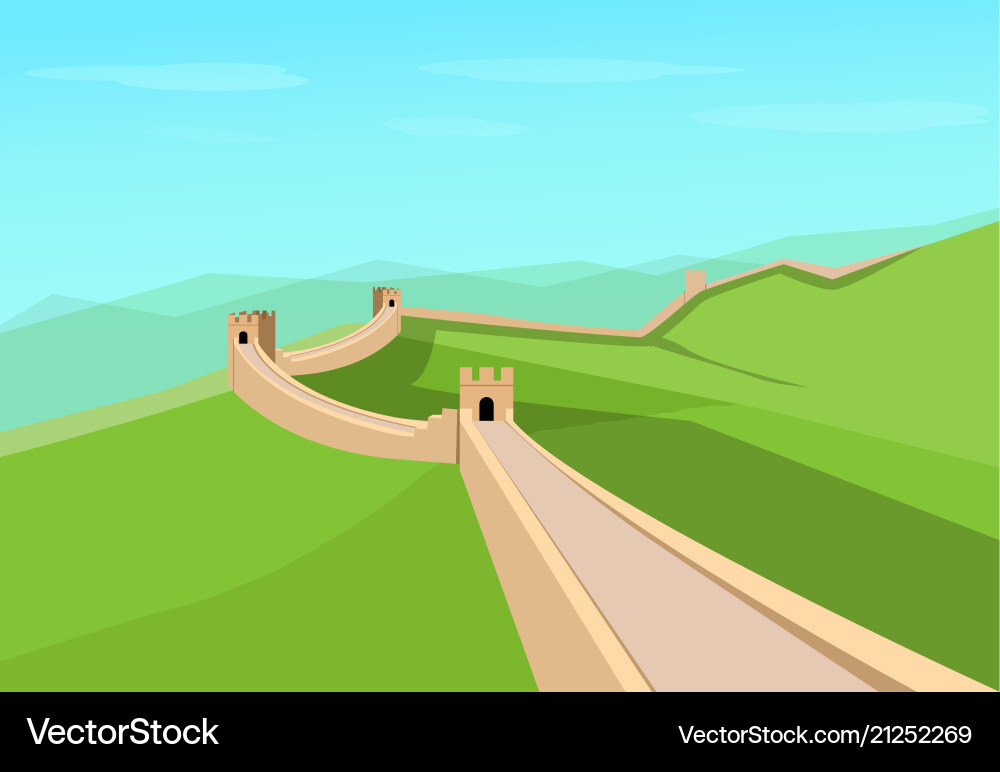 Great wall of china in flat design Royalty Free Vector Image