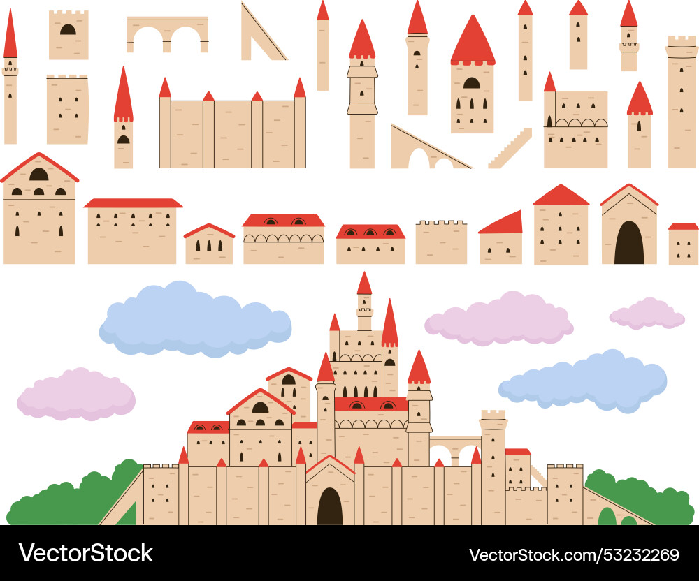 Medieval castle constructor castles roof tower Vector Image