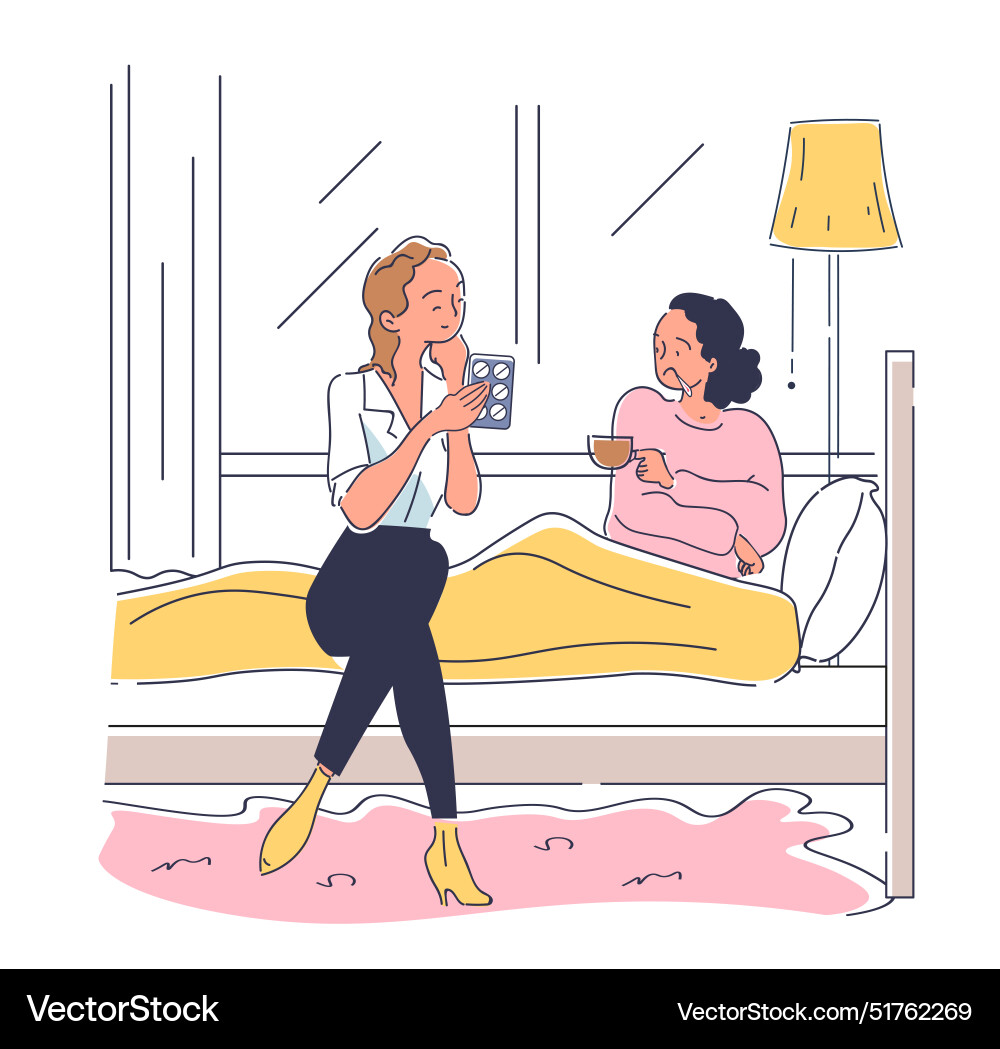 Mother care about sick daughter concept Royalty Free Vector