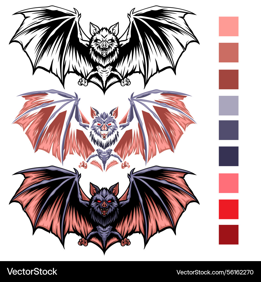 Bat with outline and color palette Royalty Free Vector Image