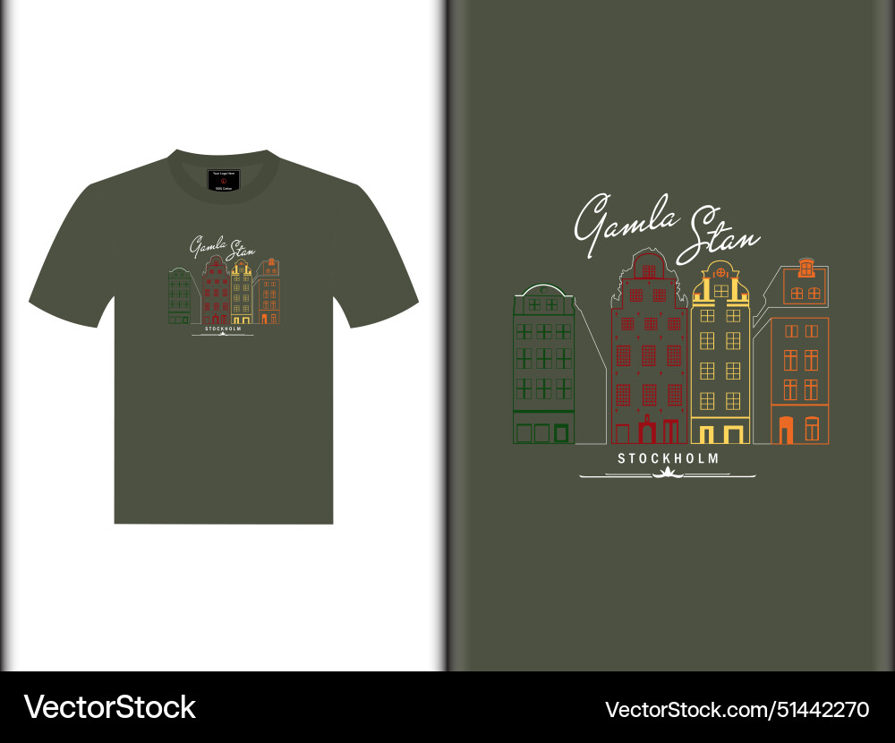 Gamla stan outline t-shirt design Royalty Free Vector Image