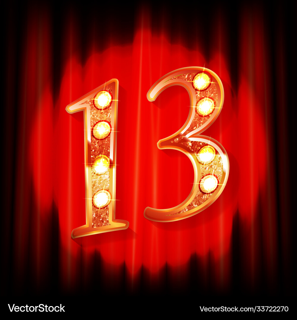 Gold numbers 13 greeting card Royalty Free Vector Image