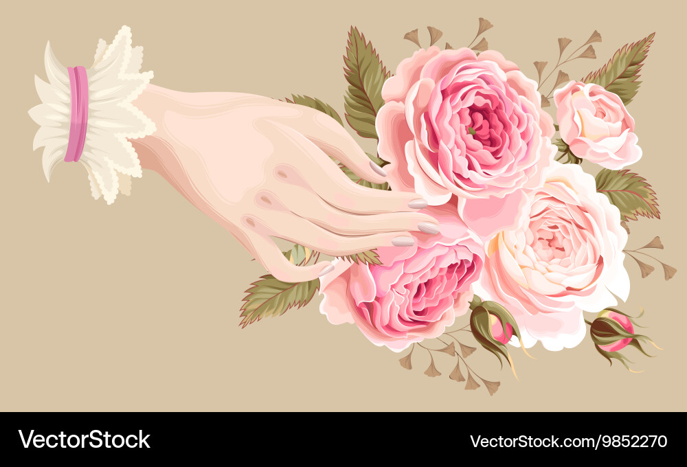 Hand with roses Royalty Free Vector Image - VectorStock