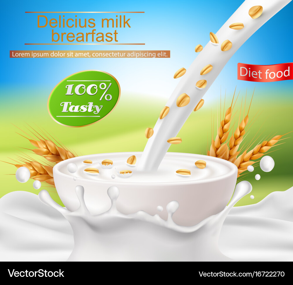 Realistic poster with a milk splash Royalty Free Vector