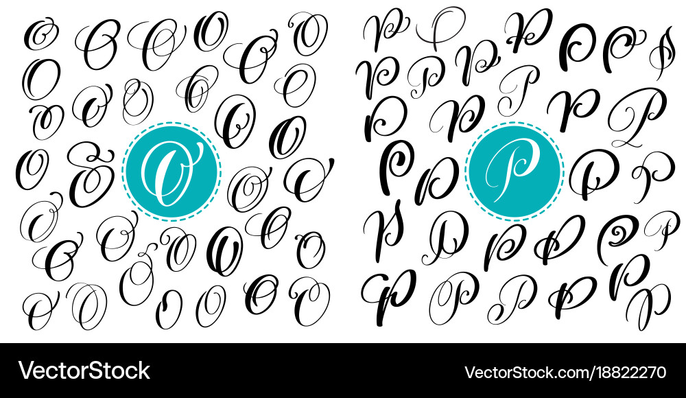 Set letter o p hand drawn flourish Royalty Free Vector Image
