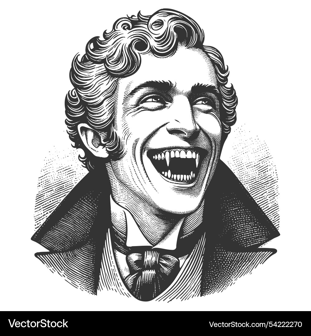 Smiling vampire with fangs engraving Royalty Free Vector