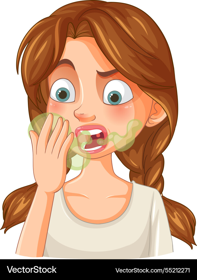 A girl noticing her bad breath Royalty Free Vector Image