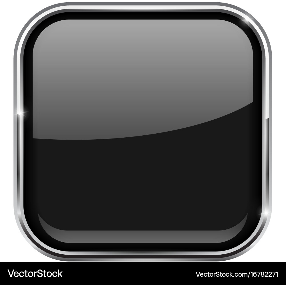 Black square button shiny 3d icon with metal Vector Image