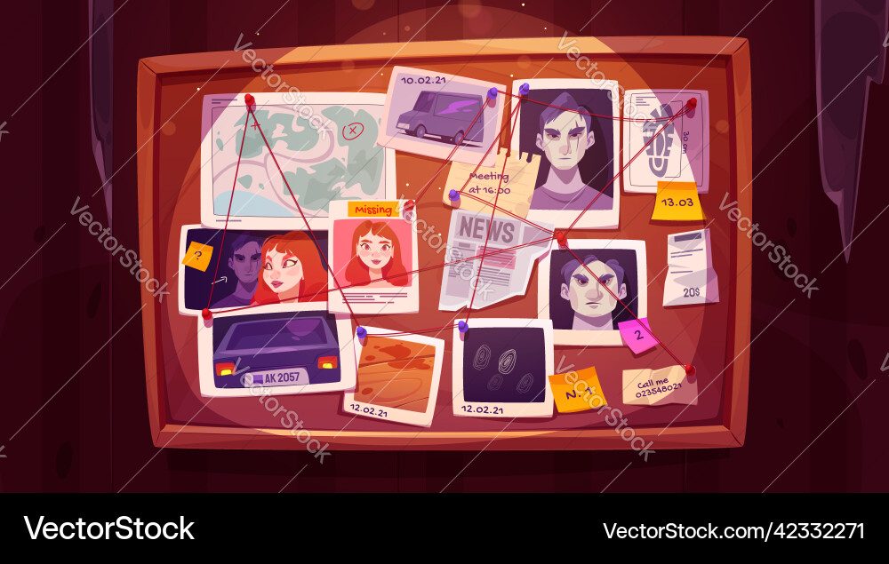 Detective Crime Board with Clues Royalty Free Vector Image