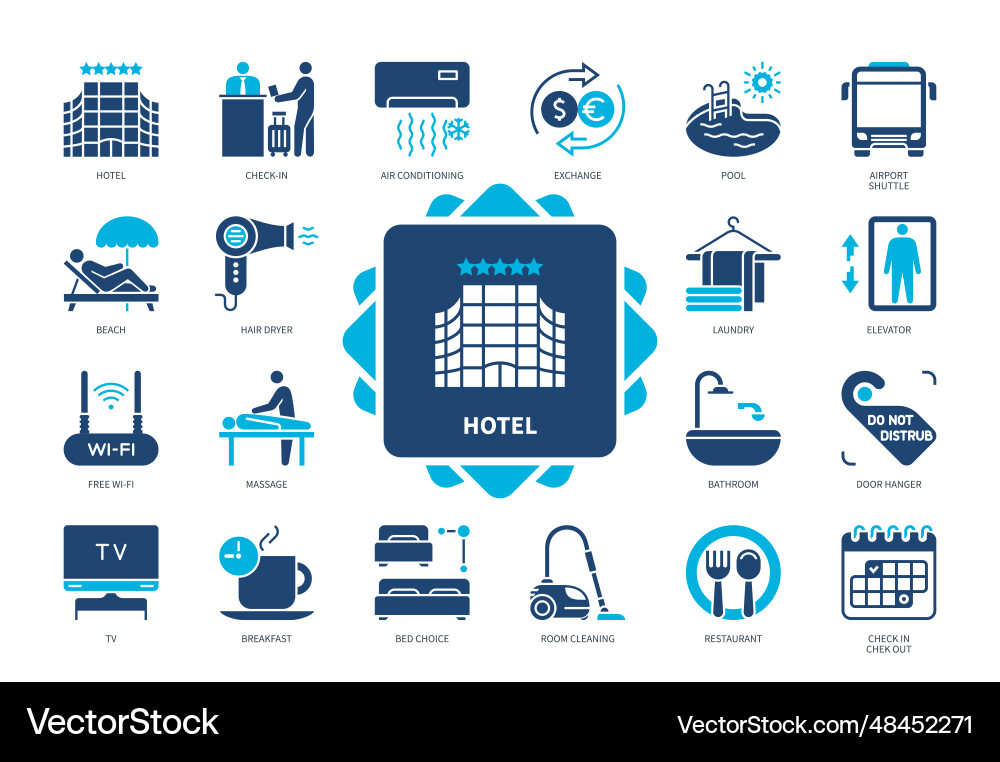 Hotel solid icon set Royalty Free Vector Image