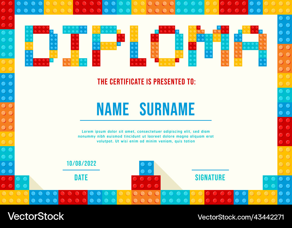 Kids Diploma Certificate - Block Theme Royalty Free Vector