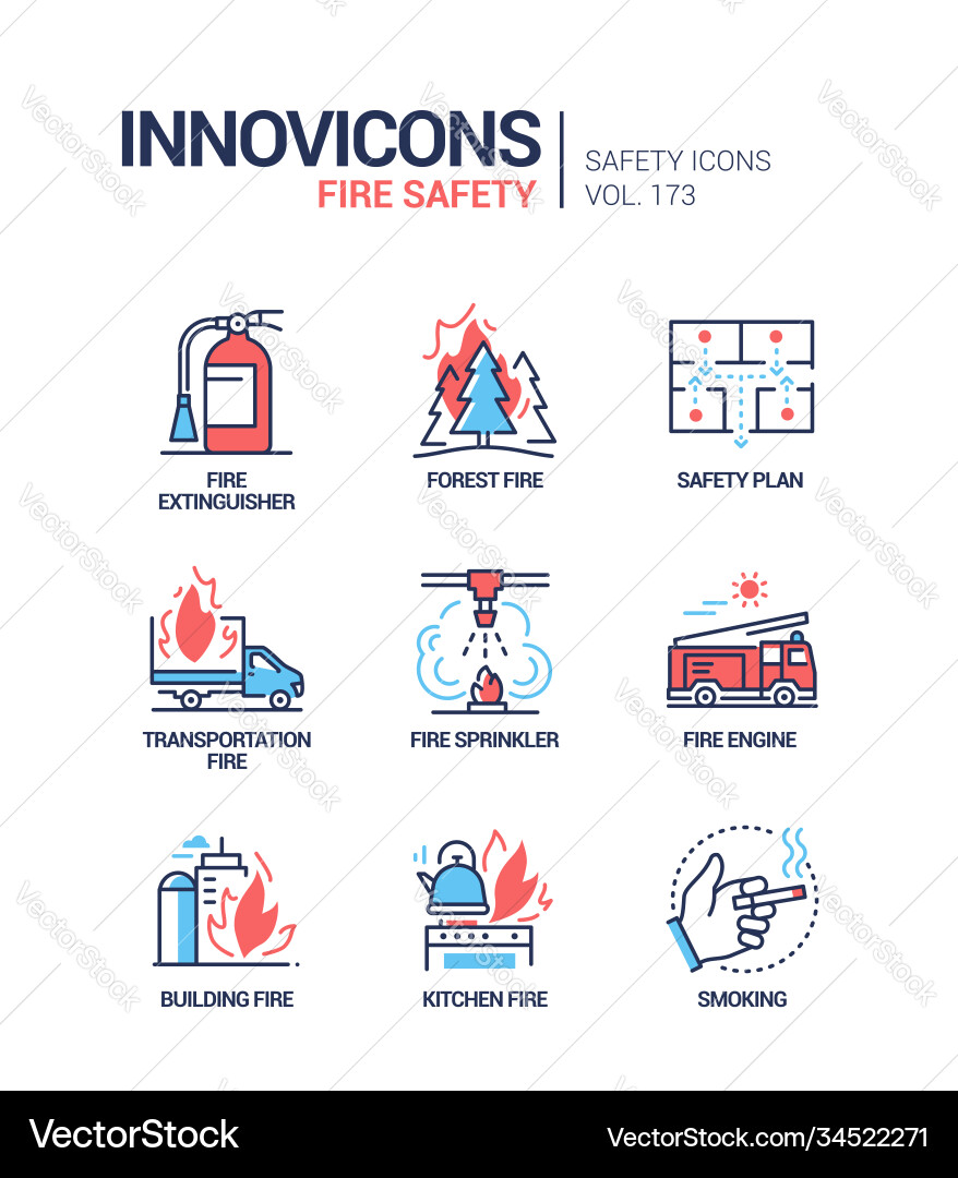 Modern Fire Safety Icon Set Royalty Free Vector Image