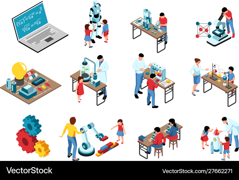 Stem isometric icons collection Royalty Free Vector Image