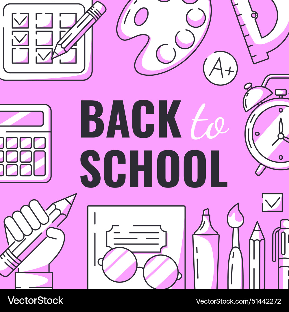 Back to school pink square poster minimalist Vector Image