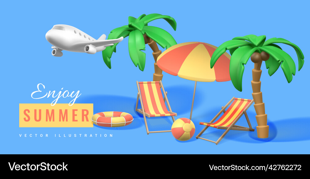 Enjoy summer promo banner design 3d Royalty Free Vector