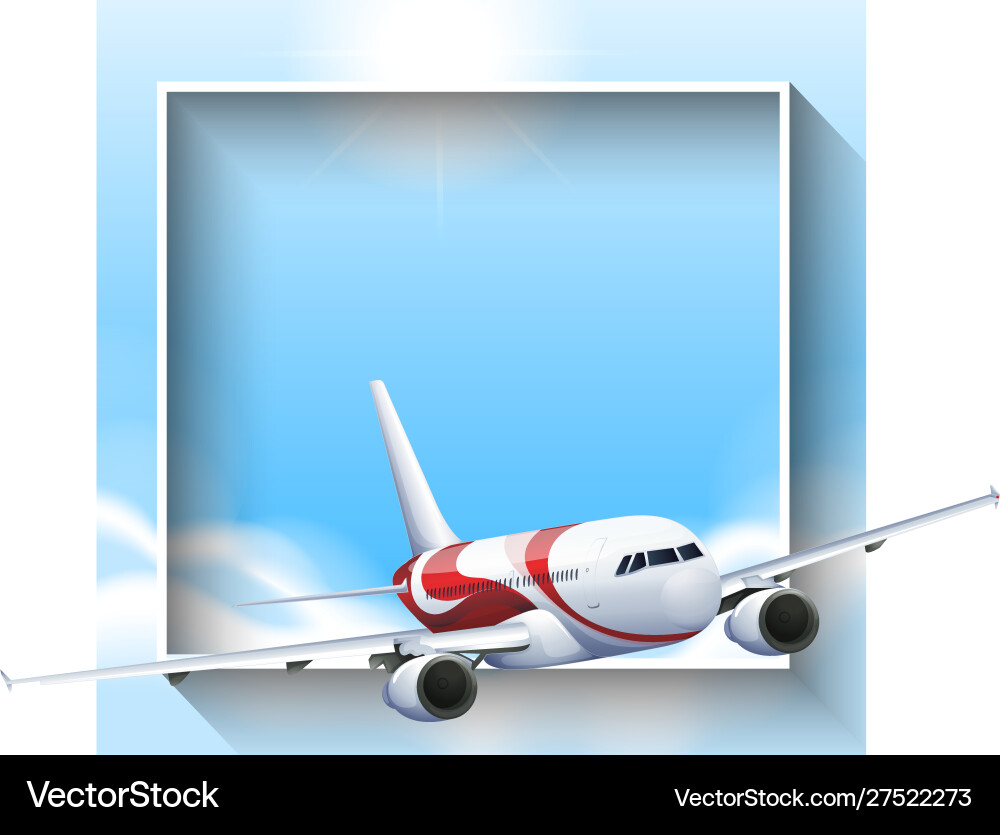 Border template with airplane flying in sky Vector Image