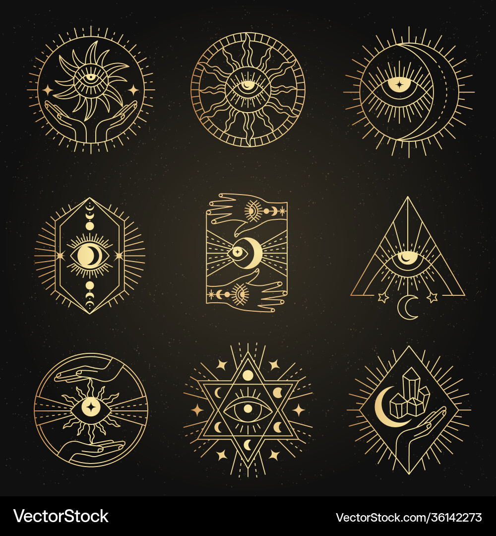 Occult emblems meditation alchemy mystical Vector Image