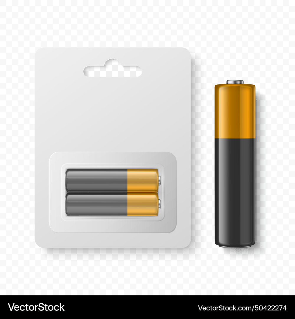 3d realistic alkaline battery set in paper Vector Image