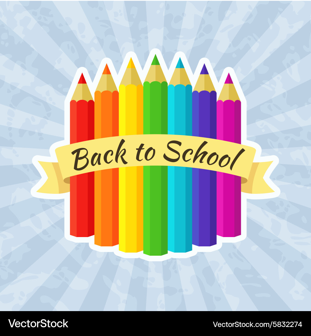 Back to school label with crayons Royalty Free Vector Image