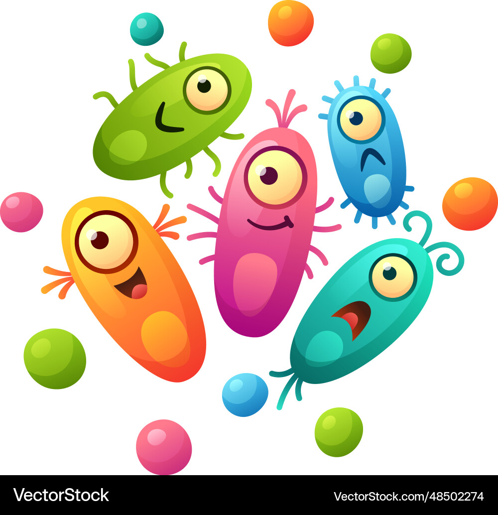Cartoon microbes funny colorful germs with comic Vector Image