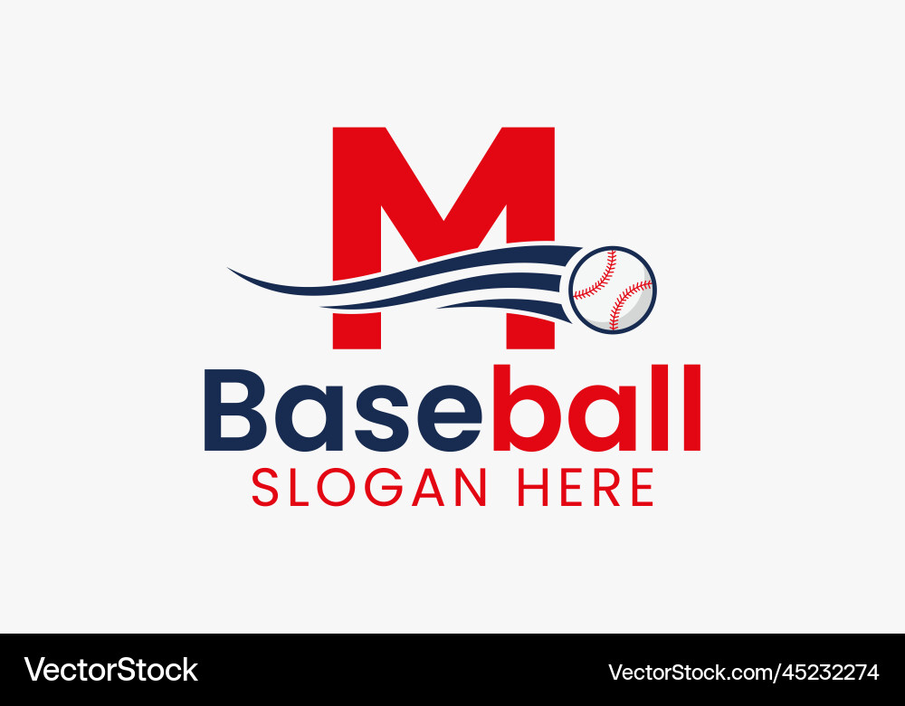 Letter m baseball logo concept with moving Vector Image