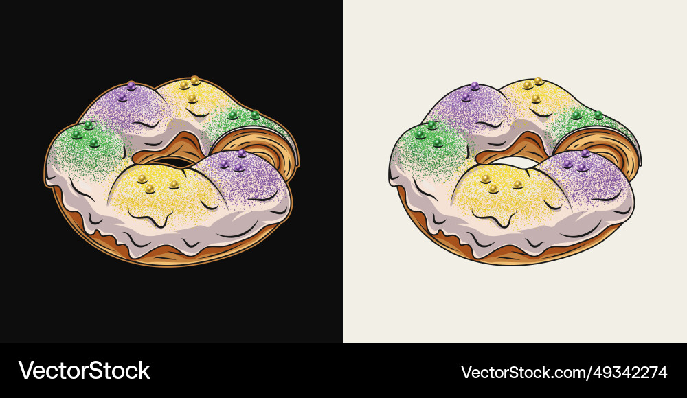 Mardi gras traditional king cake sprinkles beads Vector Image