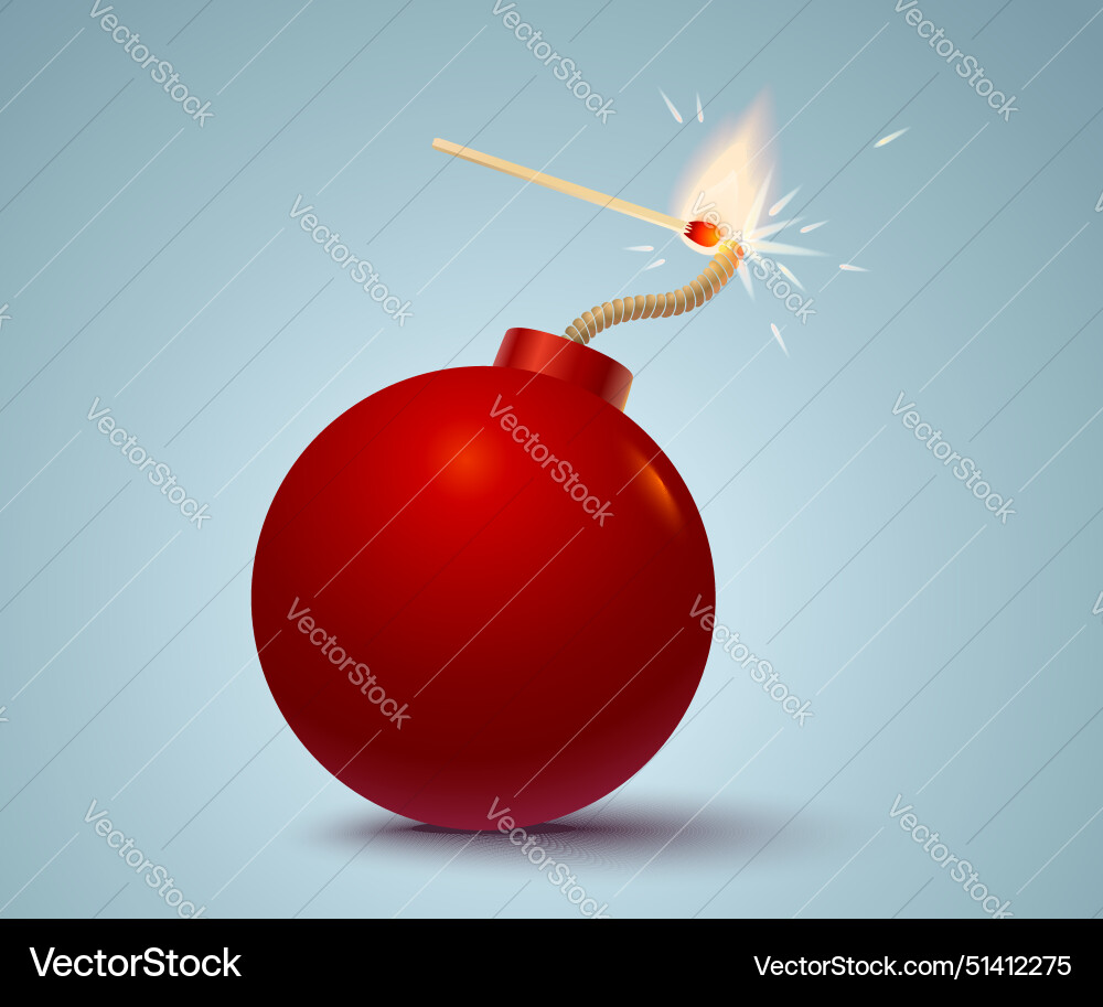 A red bomb and match in fire Royalty Free Vector Image