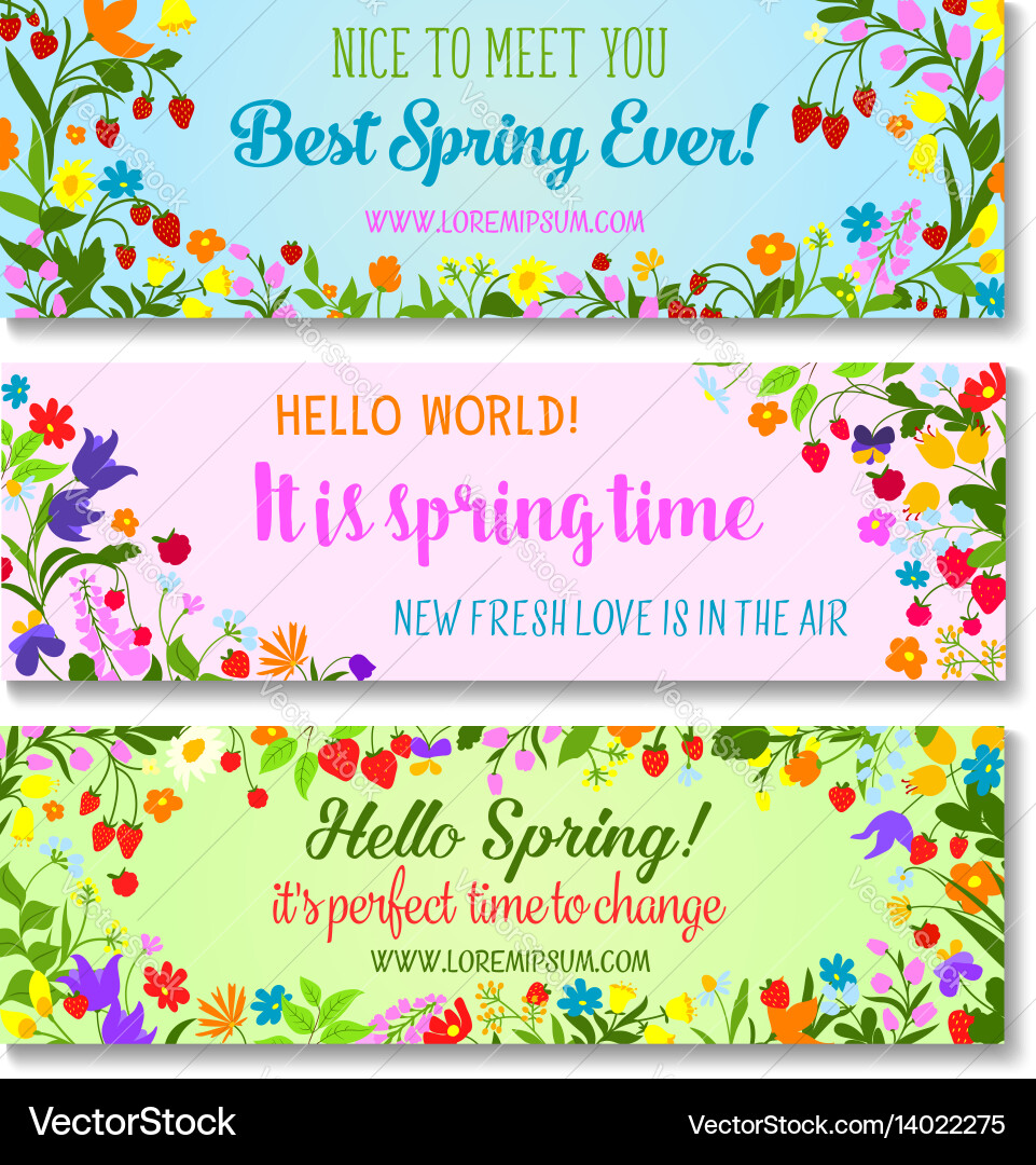 Banners with spring time greetings quotes Vector Image