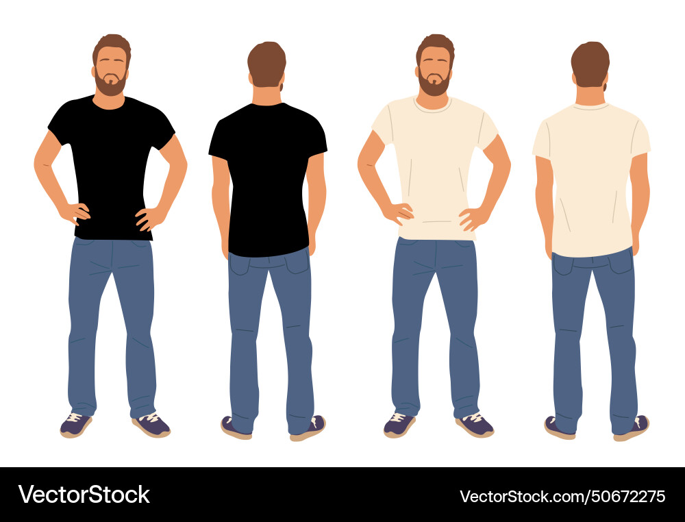 Casual man character tshirt mockup front back Vector Image