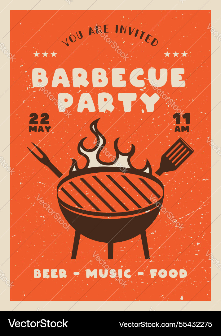 Retro bbq party flyer template grill card Vector Image