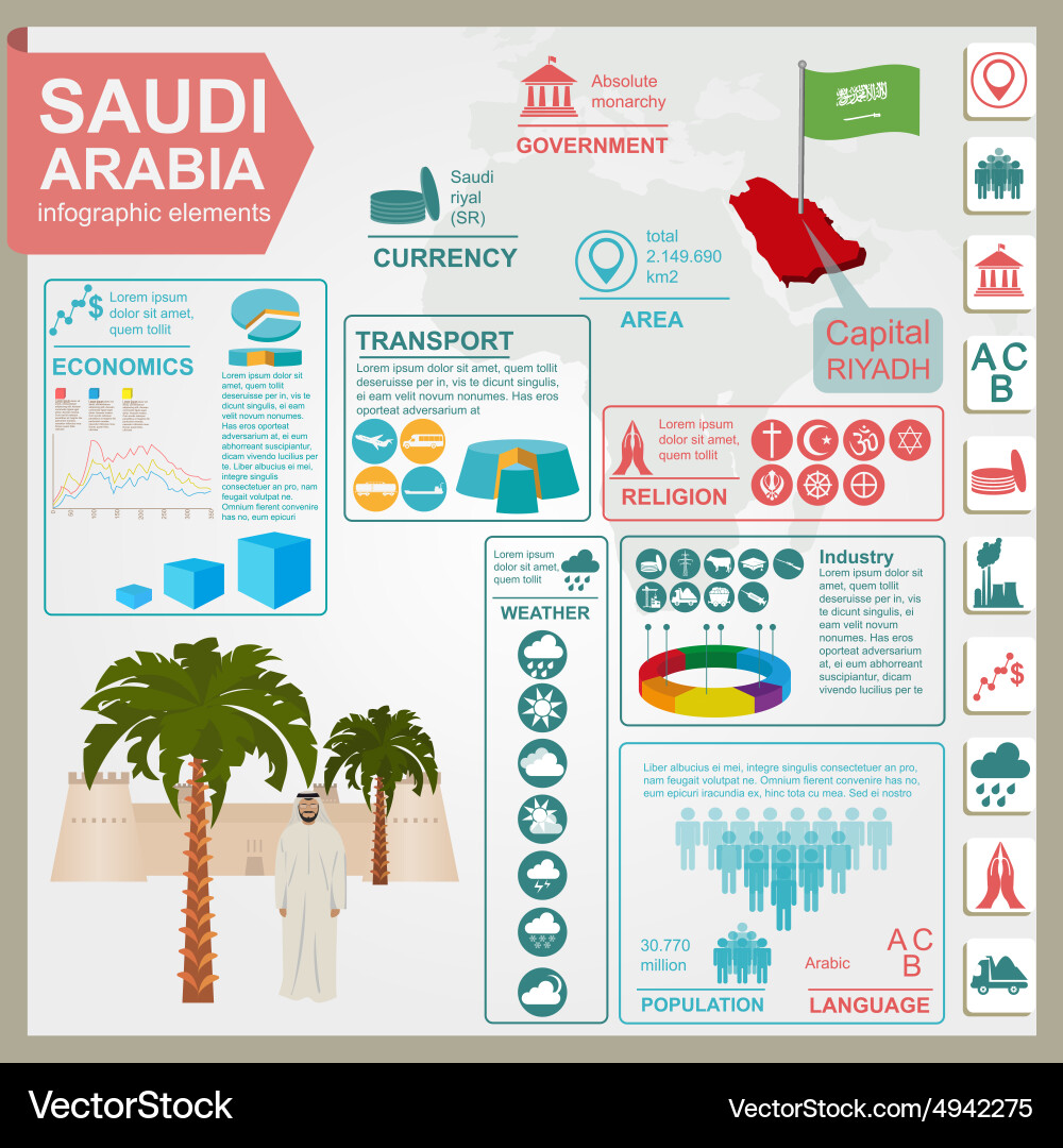 Saudi arabia infographics statistical data sights Vector Image
