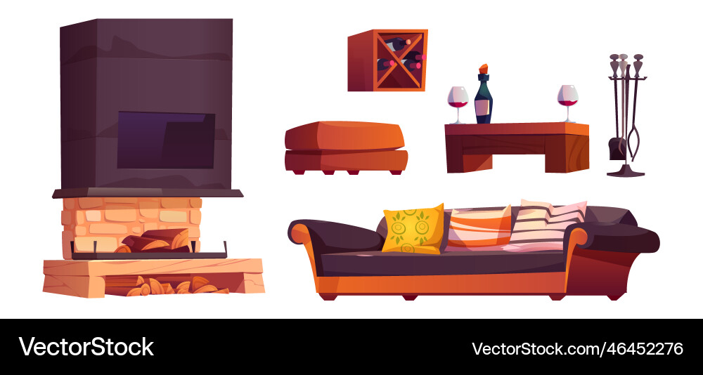 Cartoon set of chalet interior design elements Vector Image