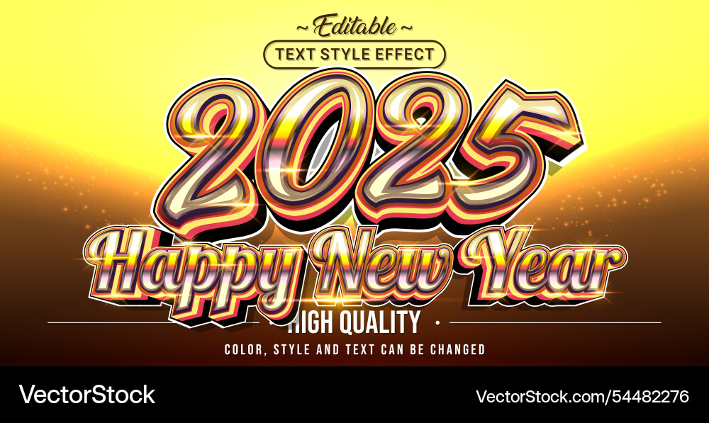 Editable text style effect - 2025 happy new year Vector Image
