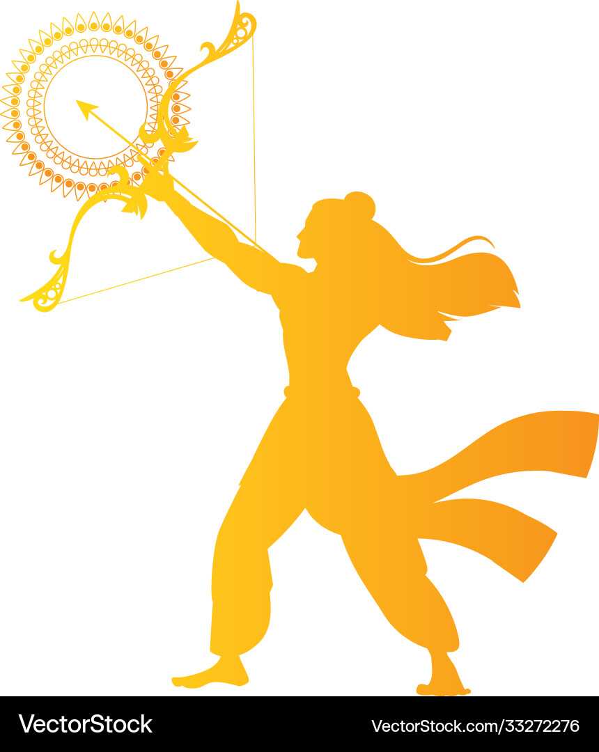 Lord ram with bow and arrow gold silhouette Vector Image