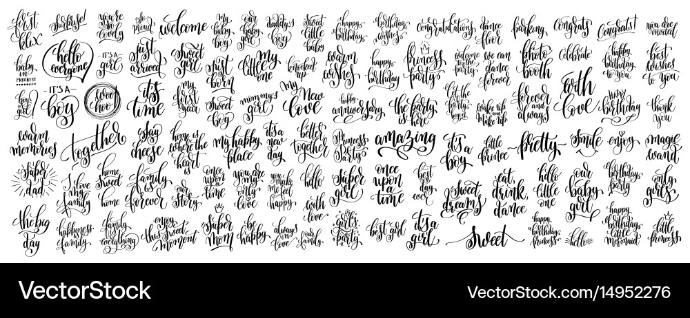 Mega set of 100 hand written lettering Royalty Free Vector