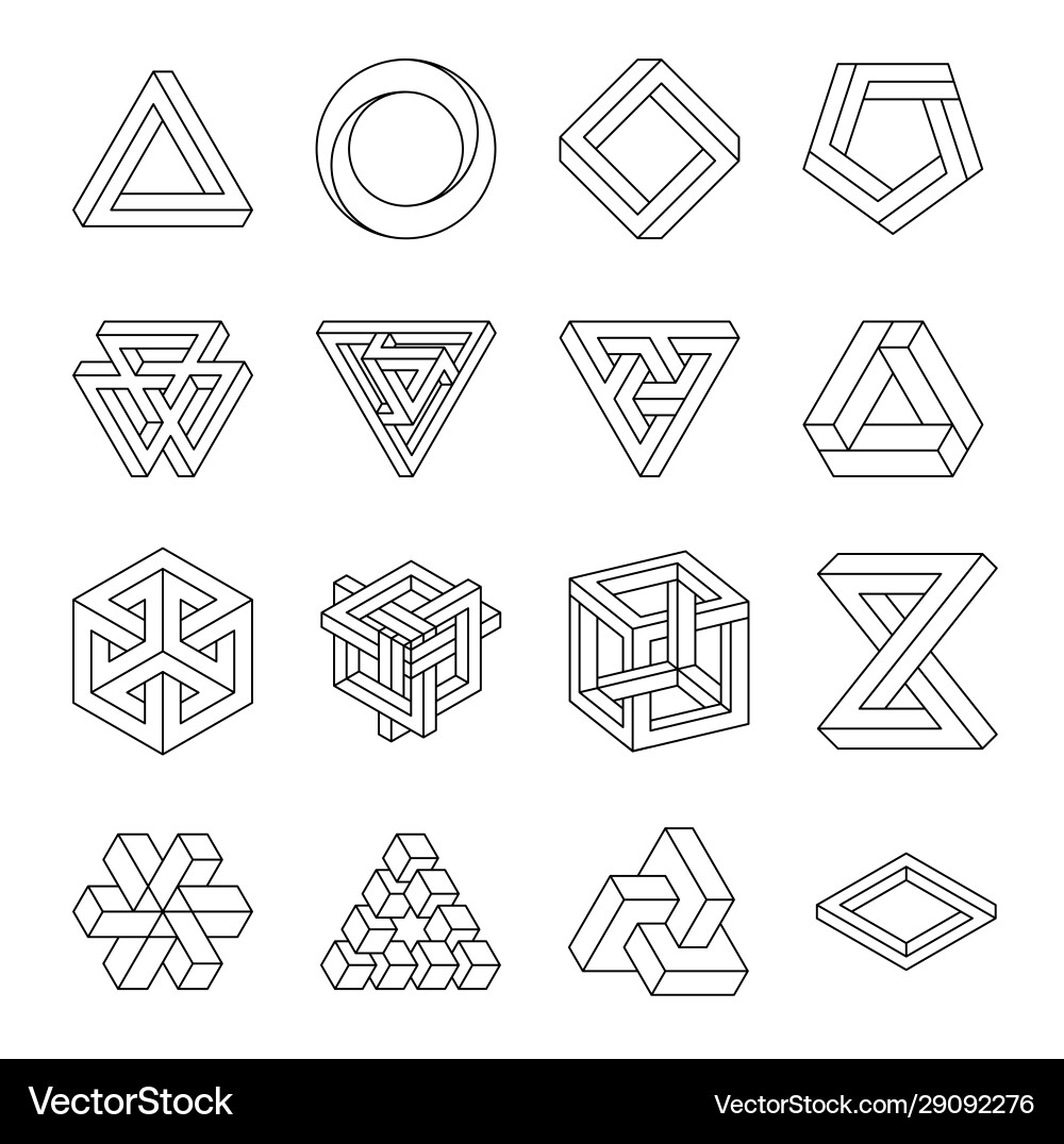 Set impossible shapes optical illusion Royalty Free Vector
